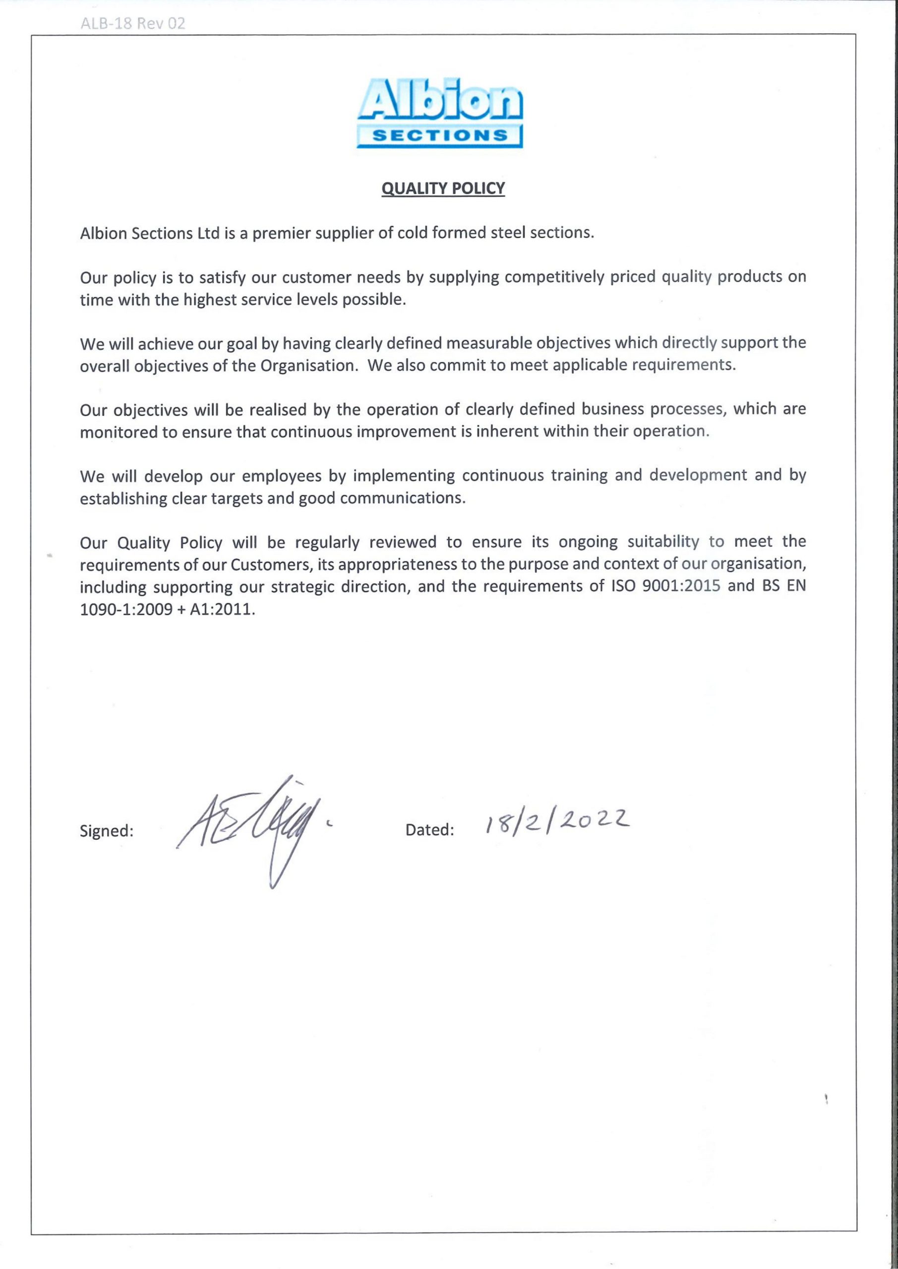 Quality – Albion Sections